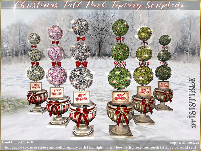 Second Life Marketplace - irrISIStible: CHRISTMAS FULL PACK TOPIARY SCRIPTED 2021